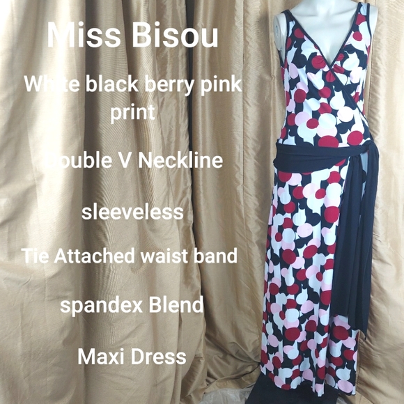 Miss Bisou | Dresses | Miss Bisou White Berry Pink Printed Maxi Dress Size M | Poshmark